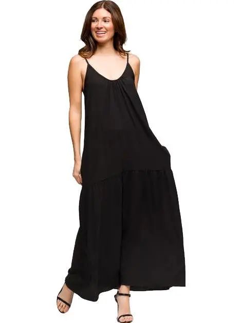 24SEVEN COMFORT APPAREL Spaghetti Strap Pocket Maxi Dress - Black