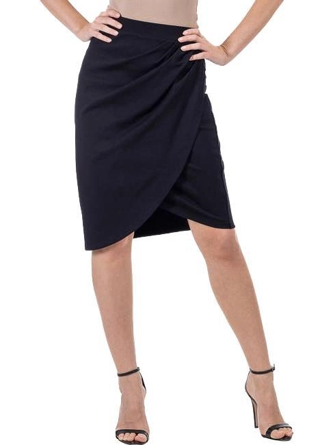 24SEVEN COMFORT APPAREL Elastic Waist Tulip Pencil Skirt - Black