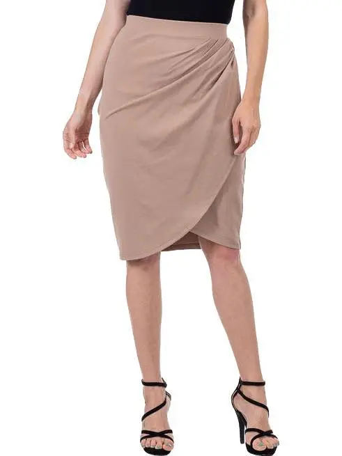 24SEVEN COMFORT APPAREL Elastic Waist Tulip Pencil Skirt - Taupe