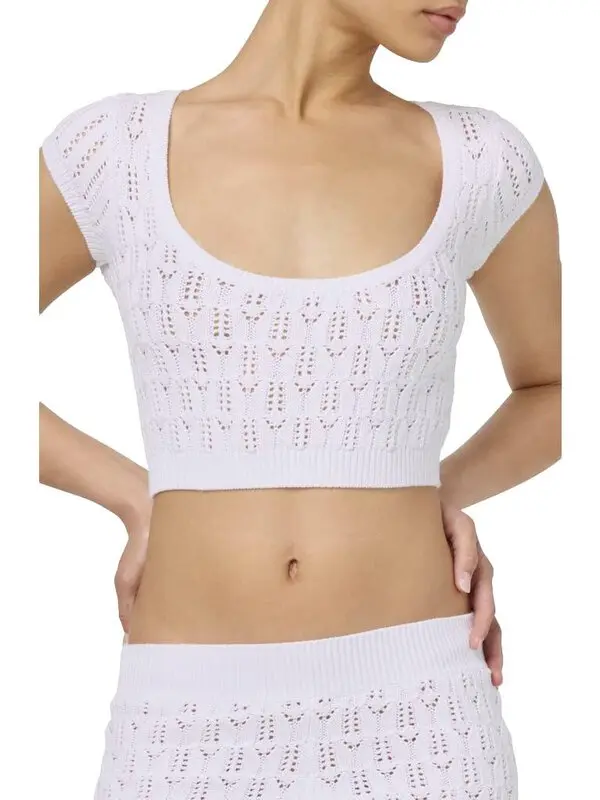 FLORENCE BY MILLS Pointelle Cotton Blend Crop Sweater - Bright White