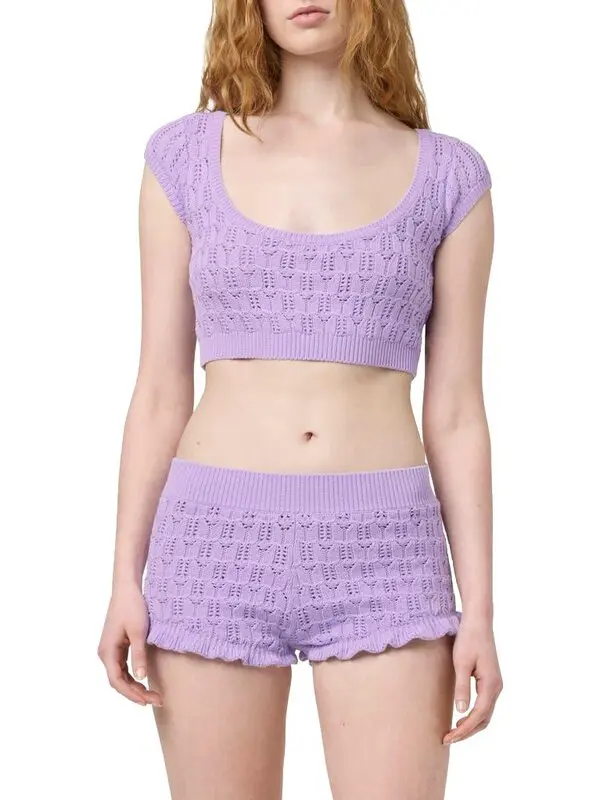 FLORENCE BY MILLS Pointelle Cotton Blend Crop Sweater - Millie Lavender