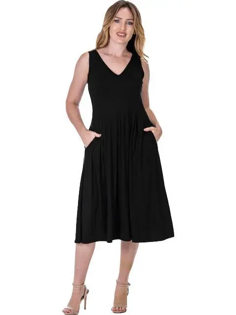 24SEVEN COMFORT APPAREL Sleeveless V-neck Maxi Dress With Belt - Black