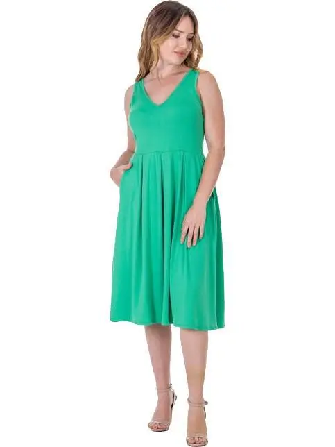 24SEVEN COMFORT APPAREL Sleeveless V-neck Maxi Dress With Belt - Green
