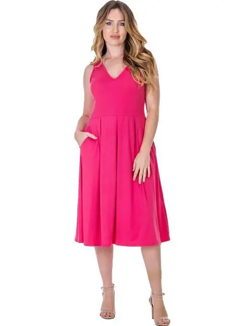 24SEVEN COMFORT APPAREL Sleeveless V-neck Maxi Dress With Belt - Pink