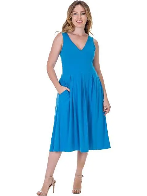 24SEVEN COMFORT APPAREL Sleeveless V-neck Maxi Dress With Belt - Turq