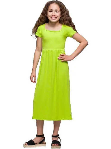 24SEVENKID Short Sleeve Pleated Maxi Dress - Lime
