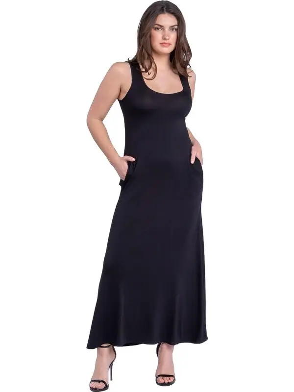24SEVEN COMFORT APPAREL Sleeveless Maxi Dress With Pockets - Black