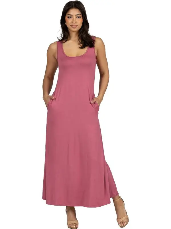 24SEVEN COMFORT APPAREL Sleeveless Maxi Dress With Pockets - Rose