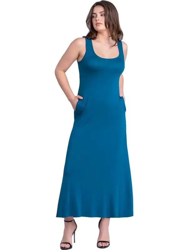 24SEVEN COMFORT APPAREL Sleeveless Maxi Dress With Pockets - Teal