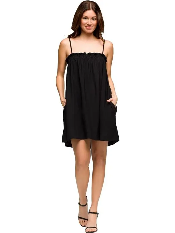 24SEVEN COMFORT APPAREL Square Neck Mini Dress With Pockets - Black