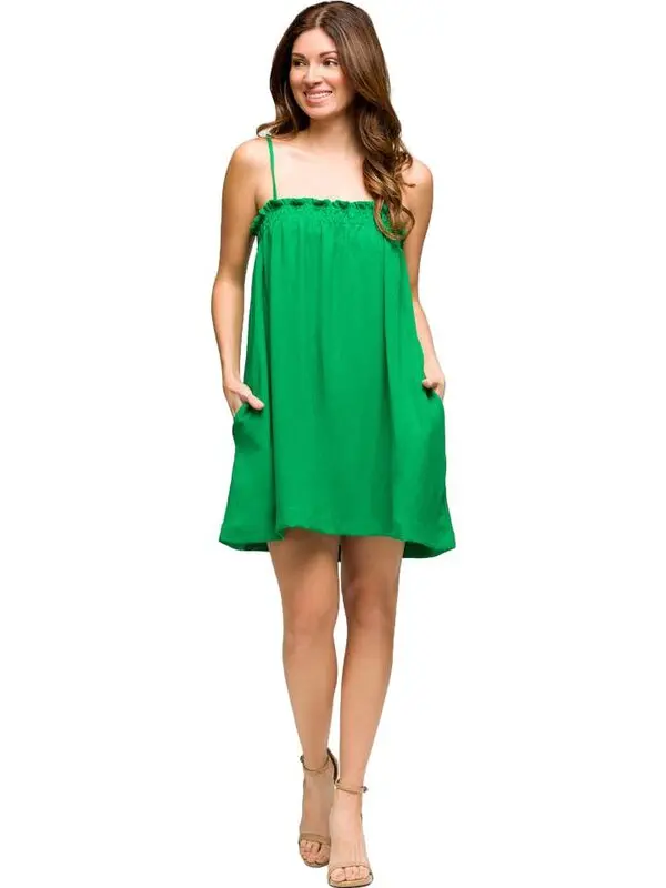 24SEVEN COMFORT APPAREL Square Neck Mini Dress With Pockets - Green