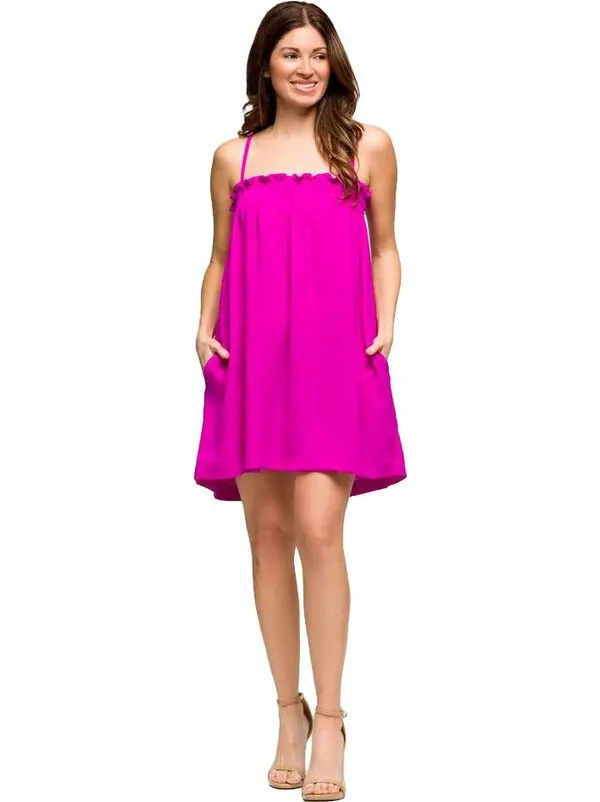 24SEVEN COMFORT APPAREL Square Neck Mini Dress With Pockets - Magenta