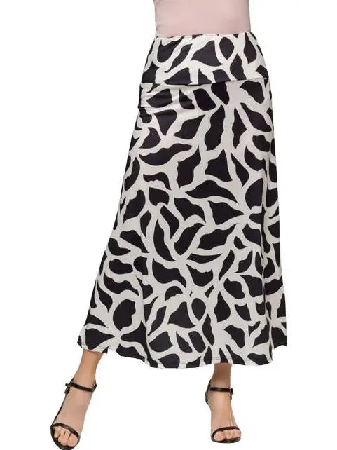 24SEVEN COMFORT APPAREL Printed Elastic Waist A-line Maxi Skirt - Black Multi