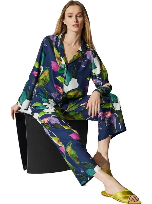 Natori Daido Notch Printed Pajama Set - Black