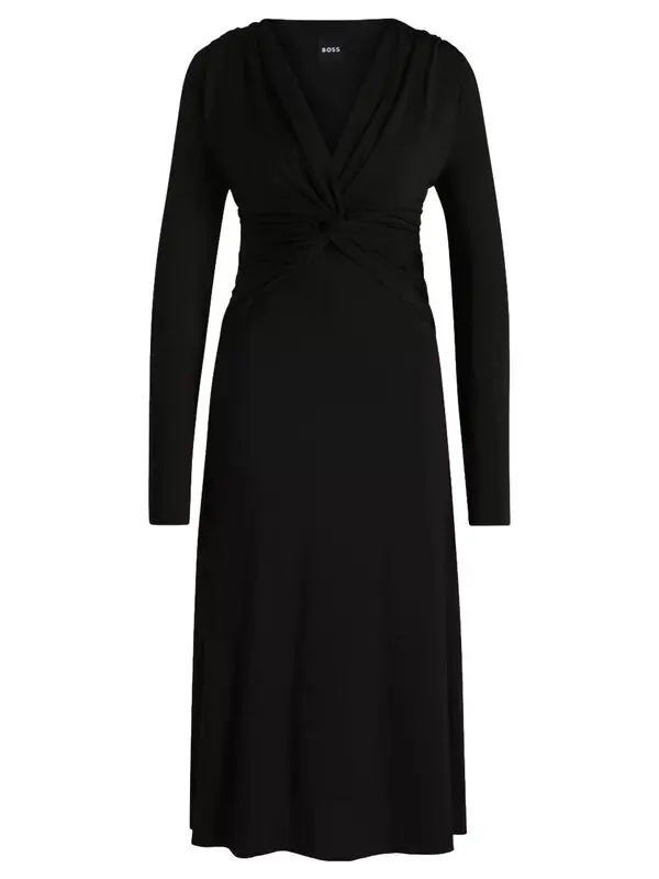 Hugo Boss Twist-detail Long-sleeve Midi Dress - Black