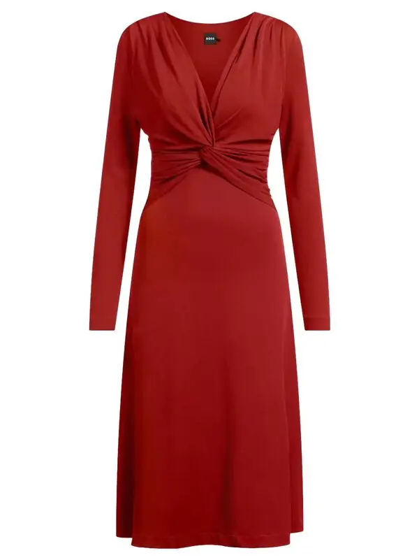 BOSS Twist-detail Long-sleeve Midi Dress - Red