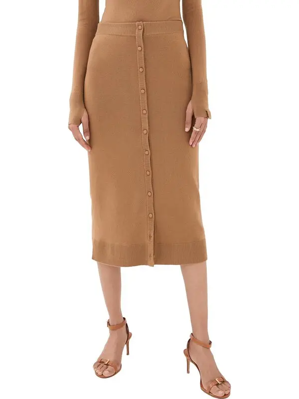 Victoria Beckham Button Detailed Midi Skirt - Camel