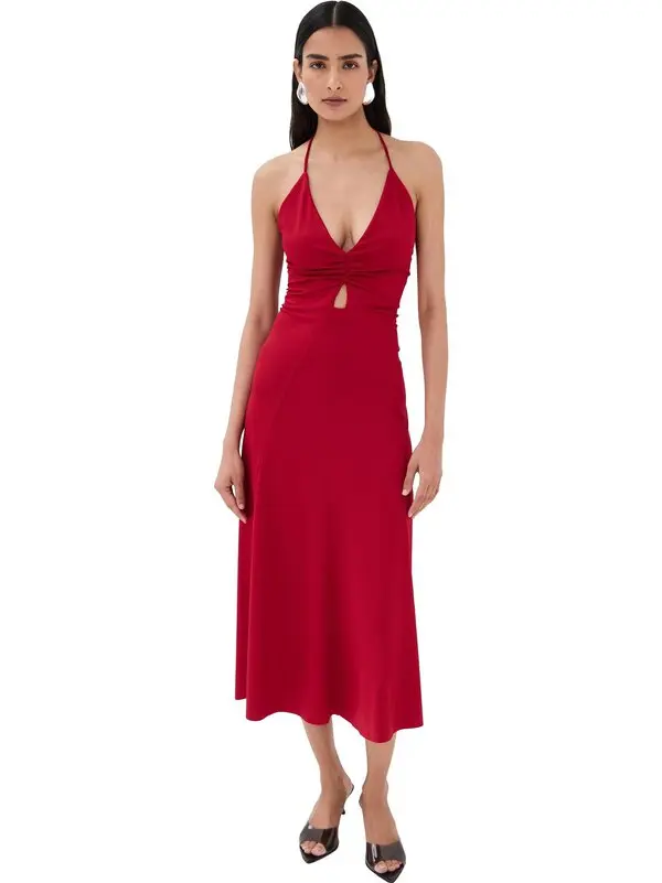 Victoria Beckham V-neck Ruched Cami Midi Dress - Rose