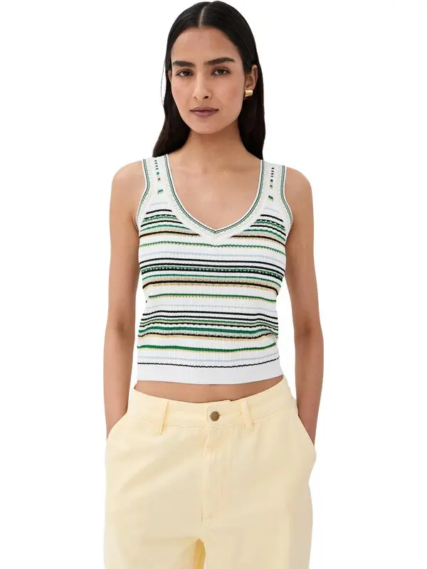 Veronica Beard Carlin Knit Tank - Off White Multi