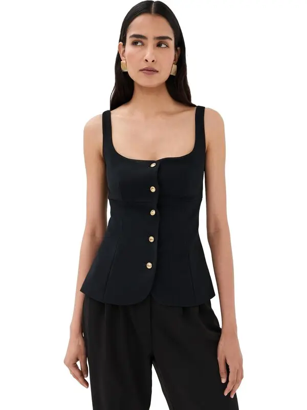 Rosetta Getty Square Neck Button-front Top - Black