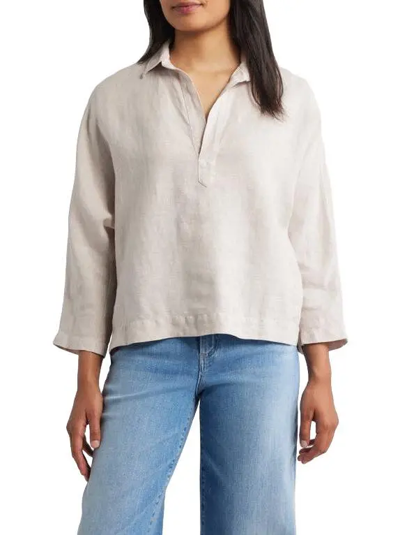 Frank & Eileen Gabi Crop Linen Popover Shirt - Sand