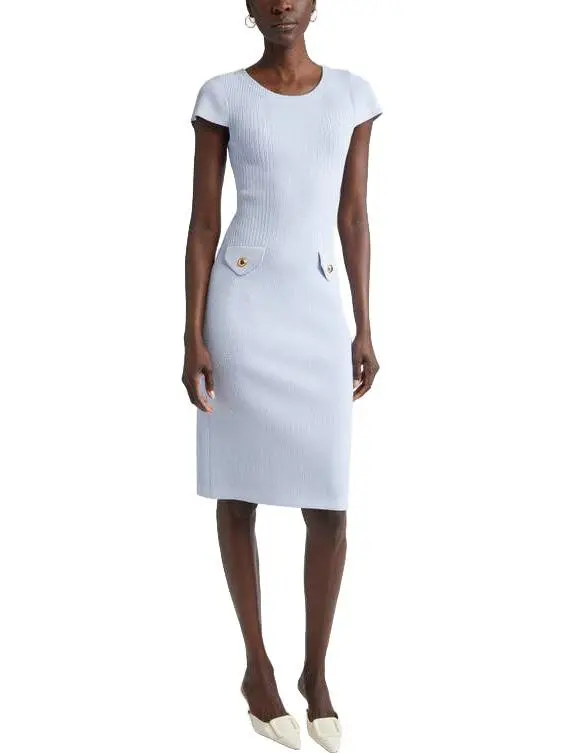 St. John Mixed Stitch Rib Knit Sheath Dress - Blue Lagoon