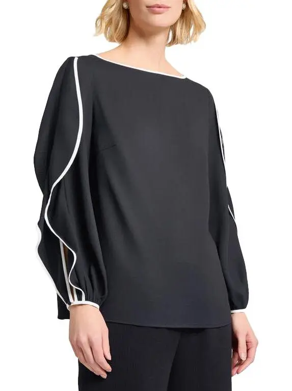 Misook Contrast Trim Butterfly Sleeve Top - Black/ White