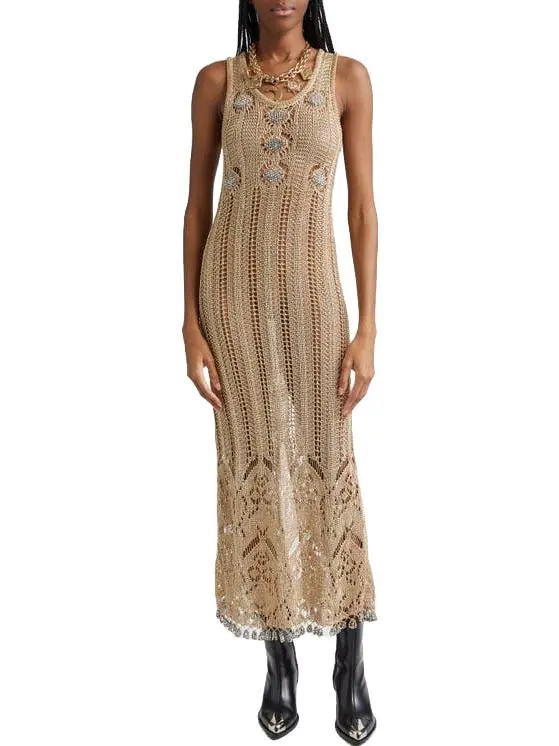 Rabanne Openwork Tank Maxi Sweater Dress - Light Gold