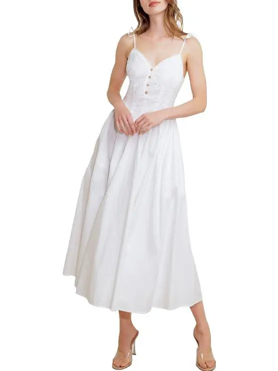 FREEMARKET Eyelet Tie-strap Maxi Dress - White