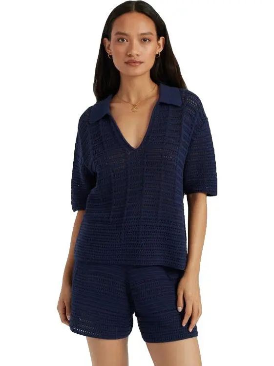 Chinti & Parker Cotton Crochet Shirt - Navy