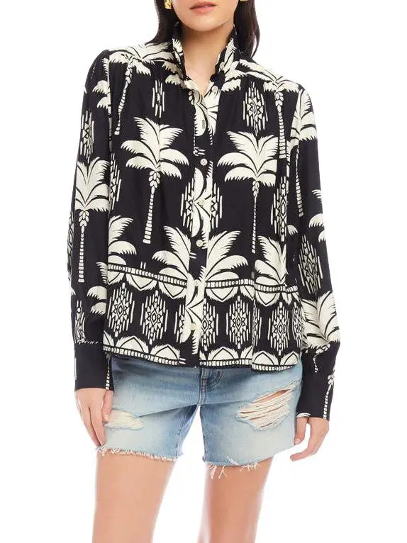 Fifteen Twenty Chloe Floral Print Button-up Shirt - Black/ Cream