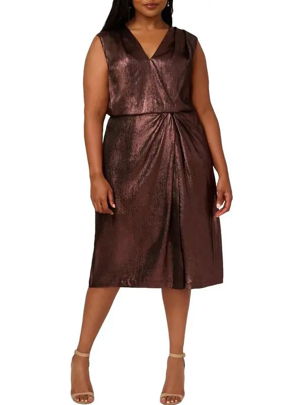 Adrianna Papell Metallic Sleeveless Midi Dress - Blackened Red