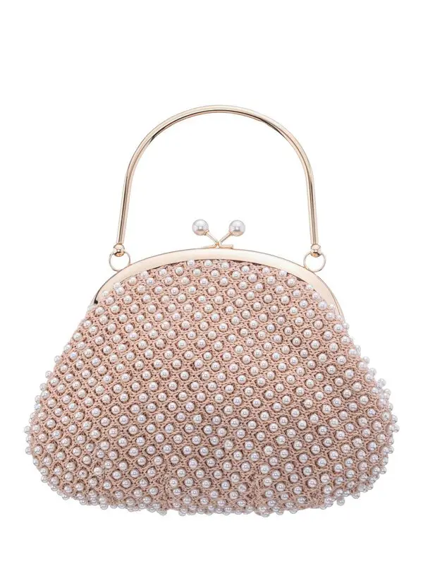 Nina Kym Top Handle Bag - Beige/ Ivory Pearl