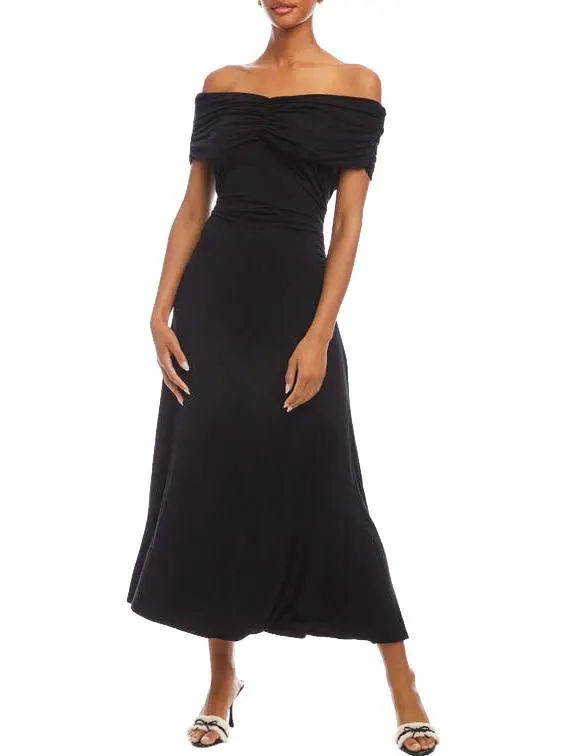 Fifteen Twenty Ruched Off-the-shoulder Midi Dress - Black