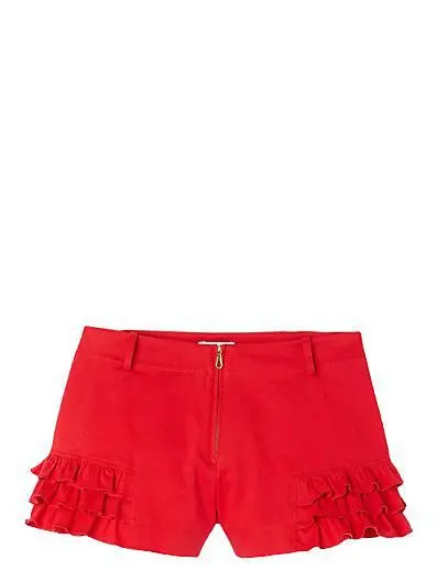 Sandro Stretch-cotton Ruffle-hem Shorts - Red