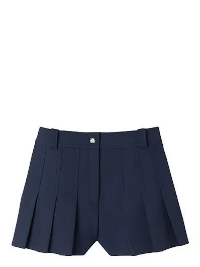Sandro High-rise Pleated Stretch-woven Shorts - Navy Blue