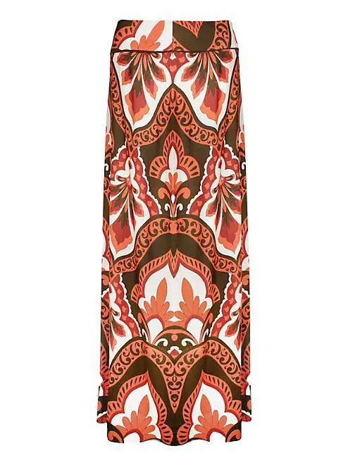 RO&ZO Tile-print High-waist Maxi Skirt - Brown