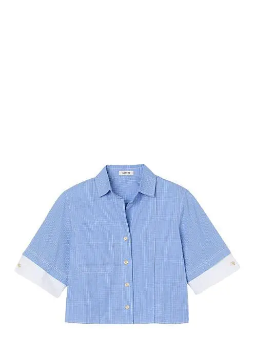 Sandro Checked Relaxed-fit Cotton Shirt - Ciel / Blanc