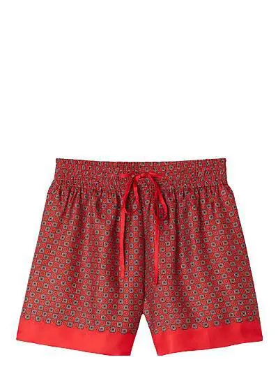 Sandro Scarf-print Drawstring-waist Woven Shorts - Red / Pink