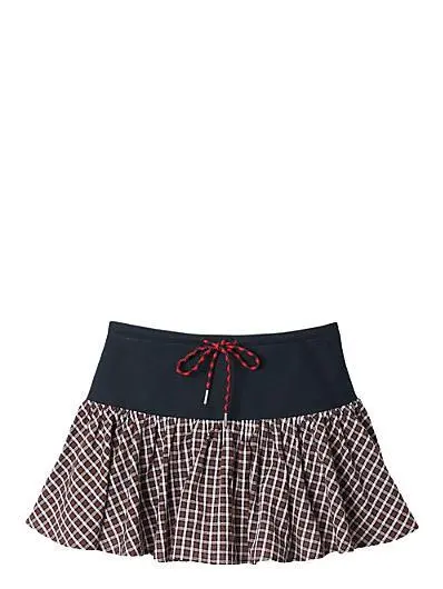 Sandro Checked Drawstring-waist Stretch-cotton Skort - Brown