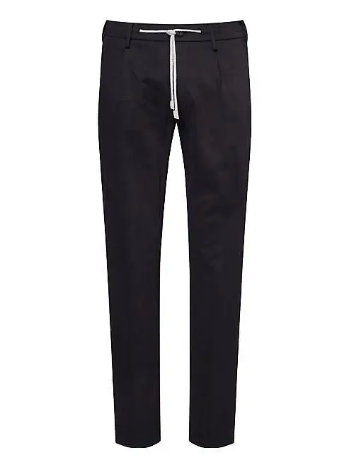 Eleventy Tapered Stretch-cotton And Cashmere Trousers - Black