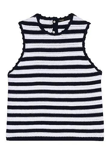 Maje Striped Crochet-knit Top - White/navy