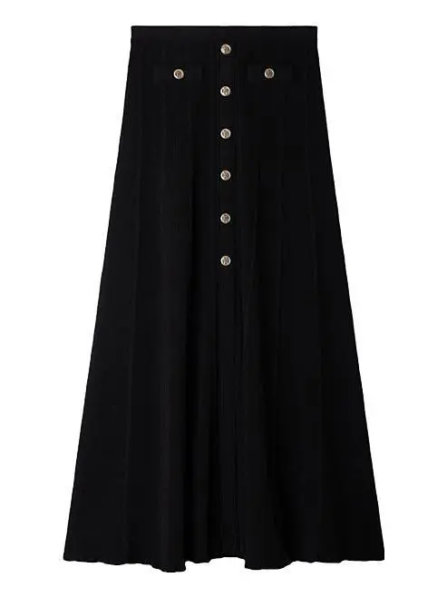 Sandro High-rise Pointelle-texture Knitted Maxi Skirt - Black