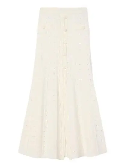 Sandro High-rise Pointelle Texture Knitted Maxi Skirt - Ecru