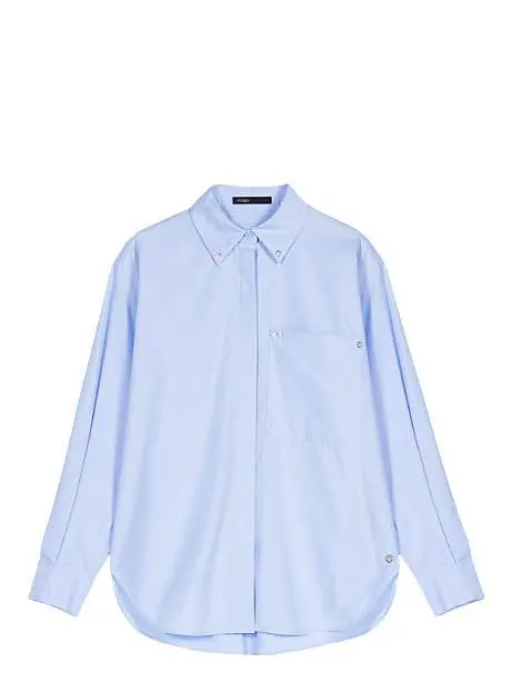 Maje Relaxed-fit Cotton-poplin Shirt With Chest Pocket - Light Blue