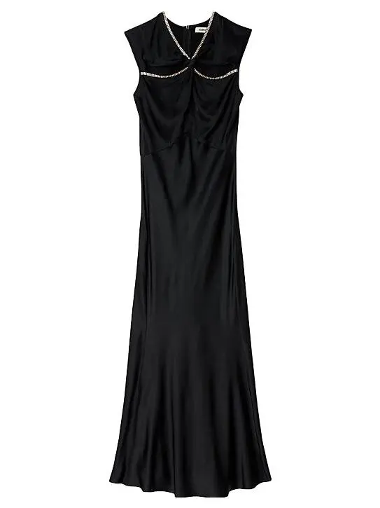 Sandro Rhinestone-embellished Cut-out Satin Maxi Dress - Black