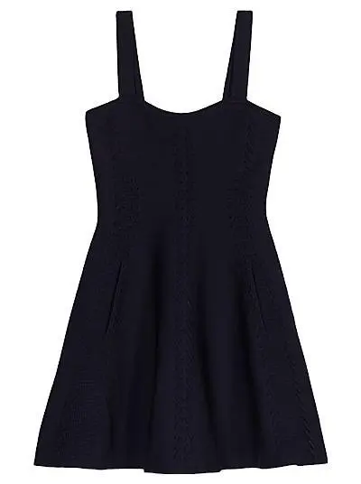 Maje Square-neck Embroidered Knitted Mini Dress - Navy