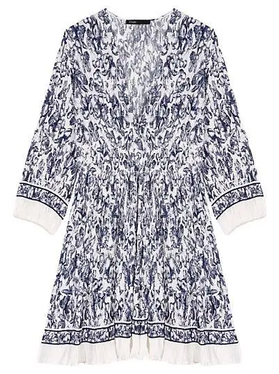 Maje Fruit-print Pleated Woven Mini Dress - Blue Fruits Print