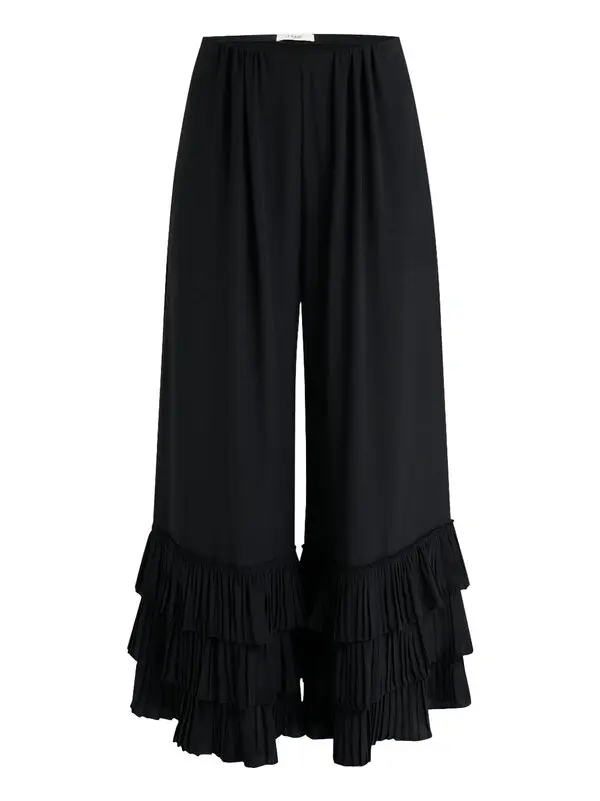 Chloé Tiered Ruffle Hem Wide-leg Pants - Black