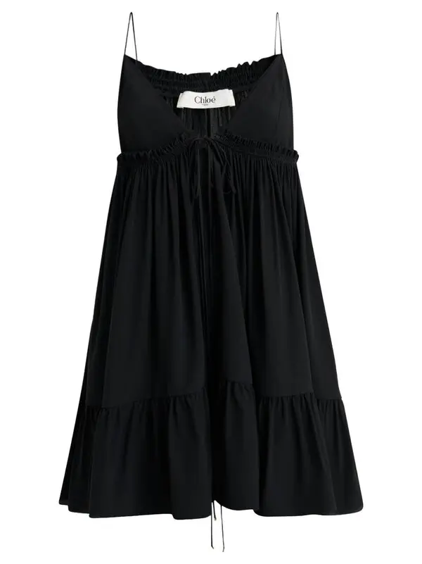Chloé V-neck Ruffle Mini Babydoll Dress - Black